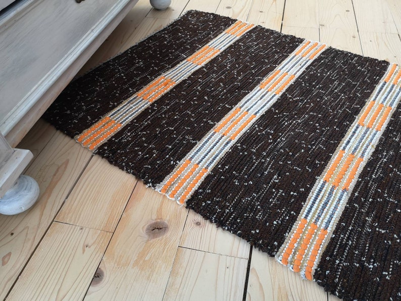 Swedish Vintage Extra Long Rag Rug Woven Rag Rug Striped Brown | Etsy