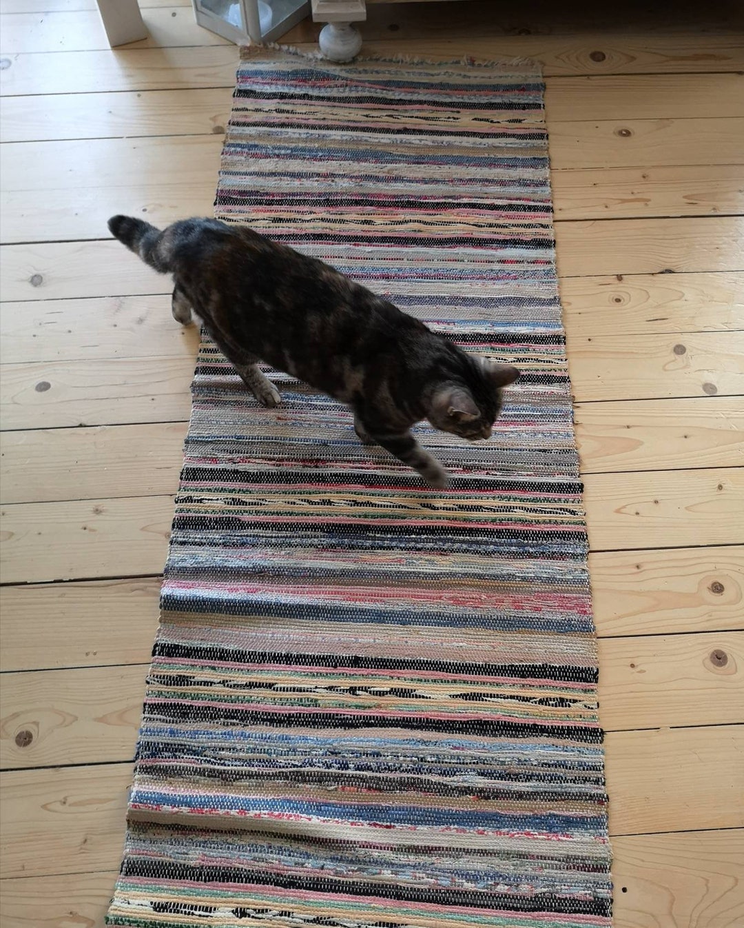 Swedish Vintage Extra Long Rag Rug Woven Rag Rug Striped Multicolored ...