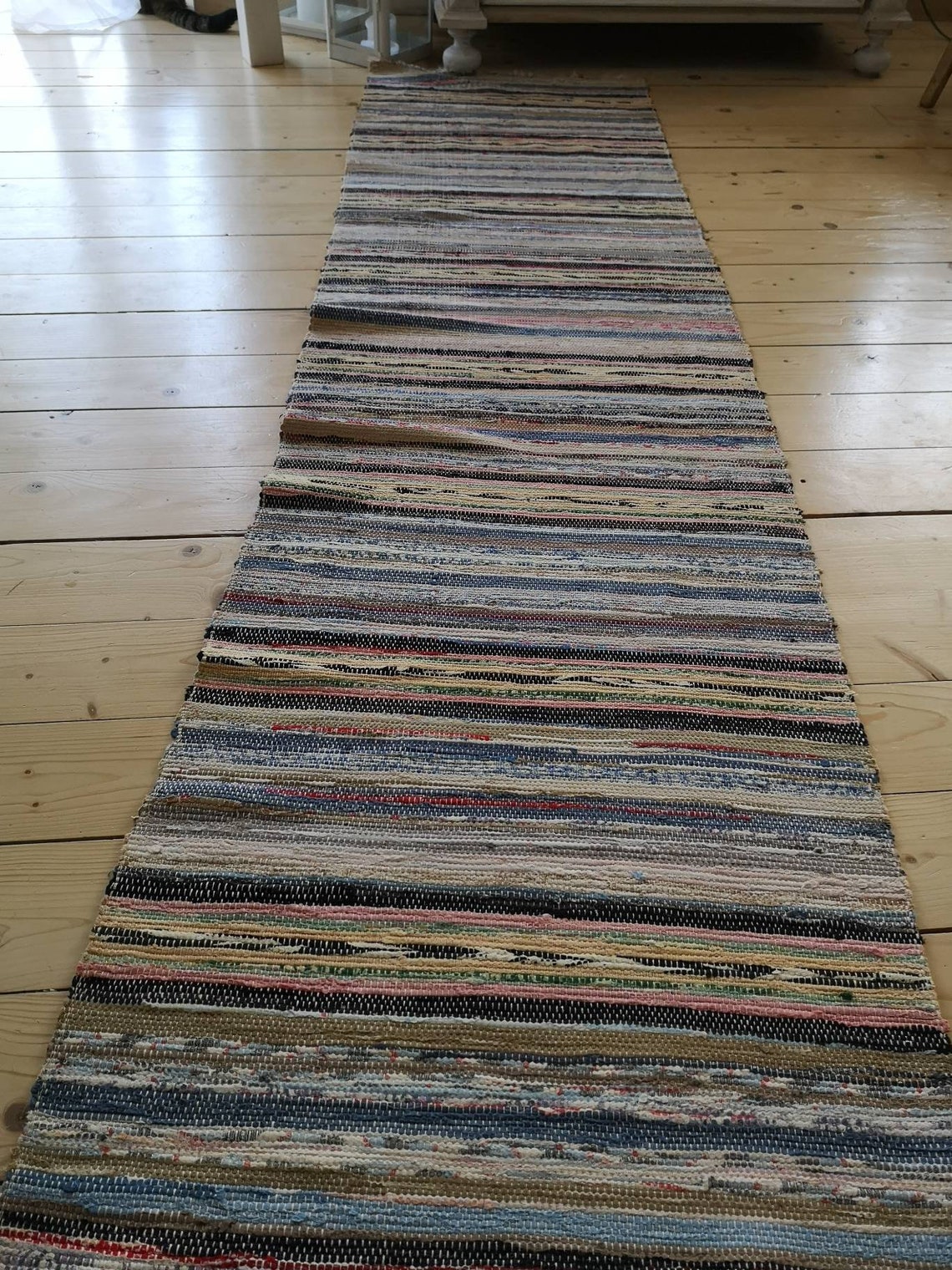 Swedish Vintage extra long Rag rug Woven rag rug Striped | Etsy