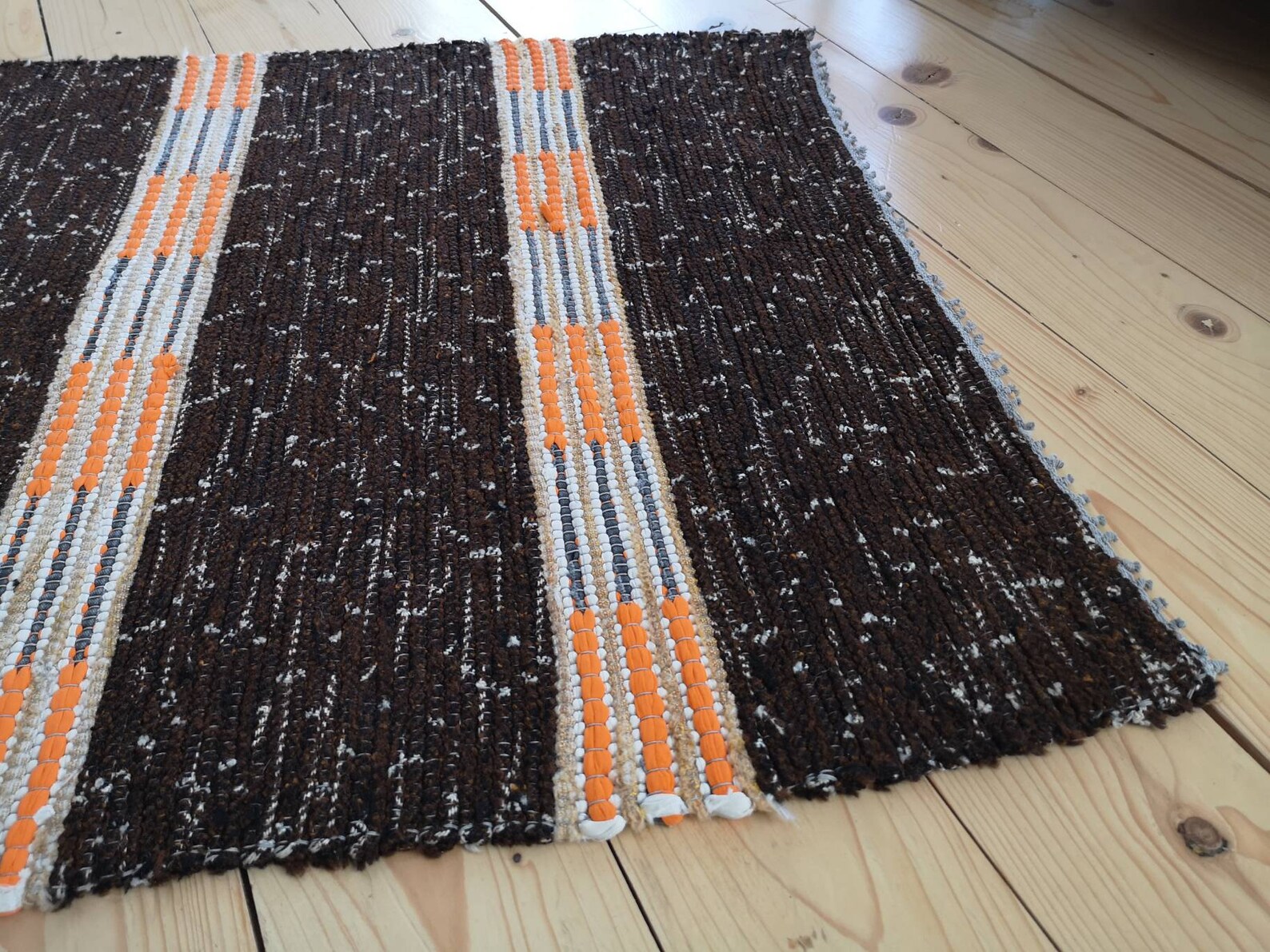Swedish Vintage Extra Long Rag Rug Woven Rag Rug Striped Brown | Etsy