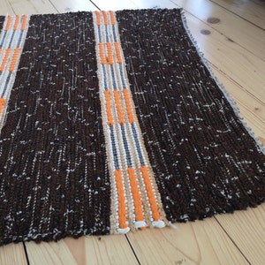 Swedish Vintage Extra Long Rag Rug Woven Rag Rug Striped Brown Orange ...