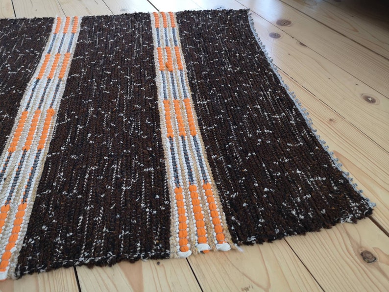 Swedish Vintage Extra Long Rag Rug Woven Rag Rug Striped Brown | Etsy