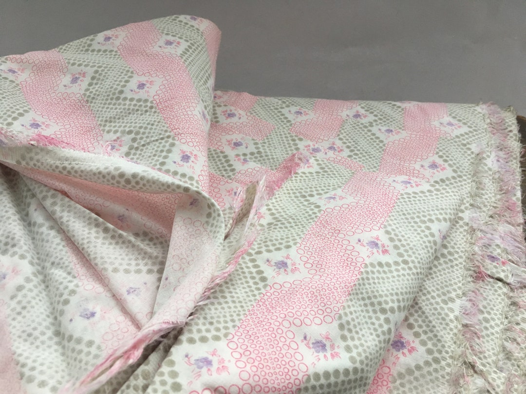 Vintage Soviet Floral Fabric Cotton Fabric Pink Purple White Gray ...