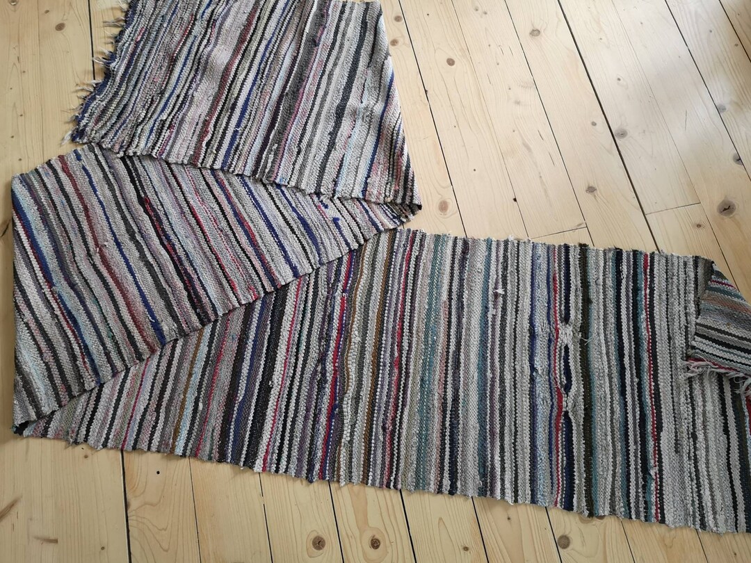 Swedish Vintage Extra Long Rag Rug Woven Rag Rug Striped Multicolored ...
