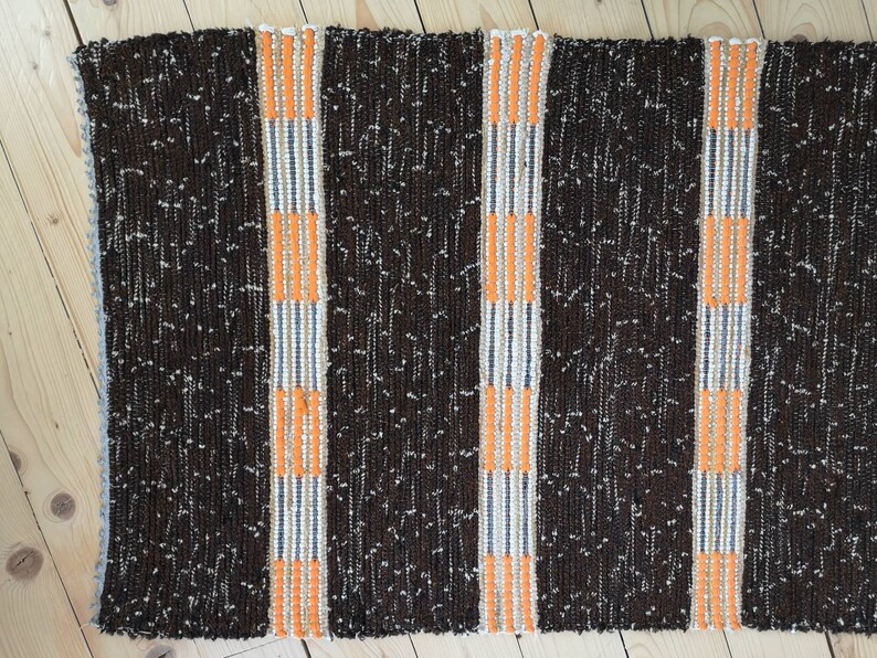 Swedish Vintage Extra Long Rag Rug Woven Rag Rug Striped Brown | Etsy
