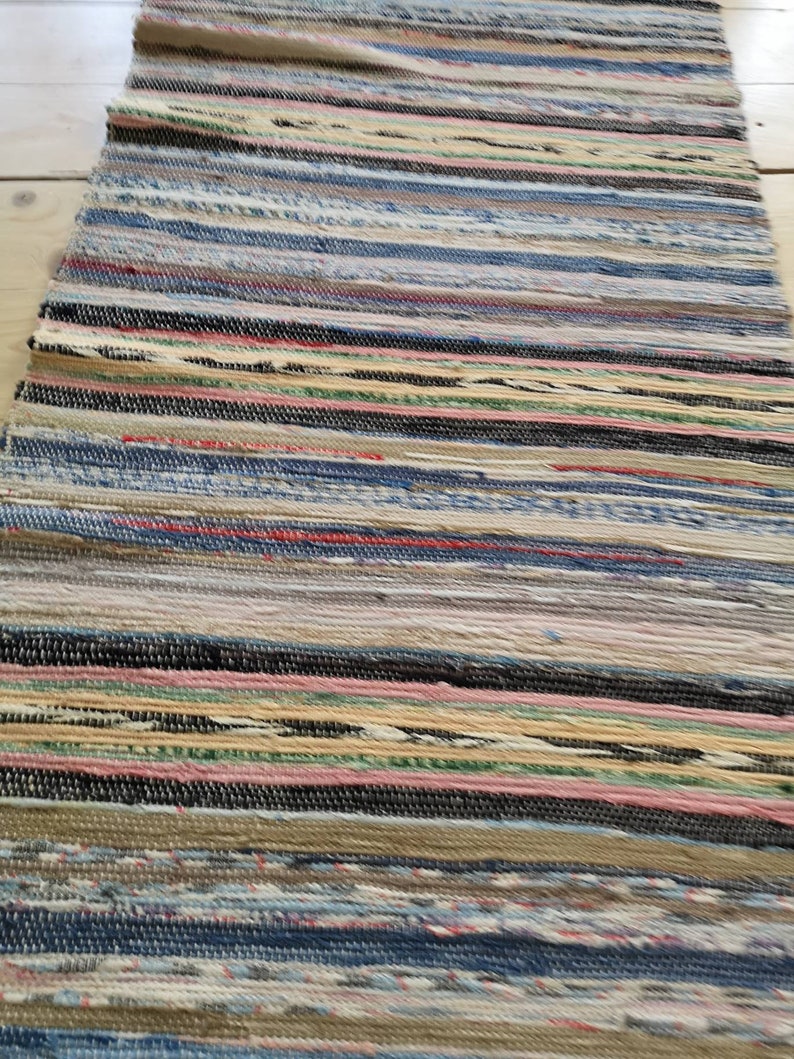 Swedish Vintage extra long Rag rug Woven rag rug Striped | Etsy