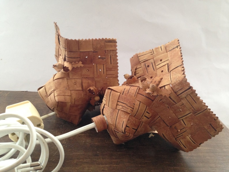 Swedish Birch Bark Lamp Set Birch Bark Hanging Lamp Shades Rustic ...