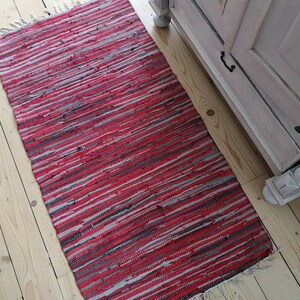 Swedish Rag Red Floor Runner Woven Striped Rag Rug Red Gray Striped ...