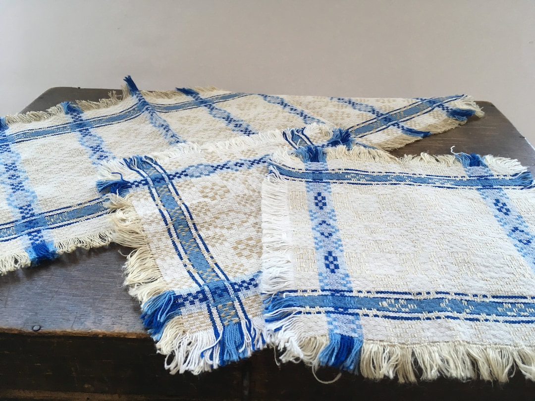 Swedish Woven Doilies Runner Set Small Blue White Plaid Napkins Checked ...