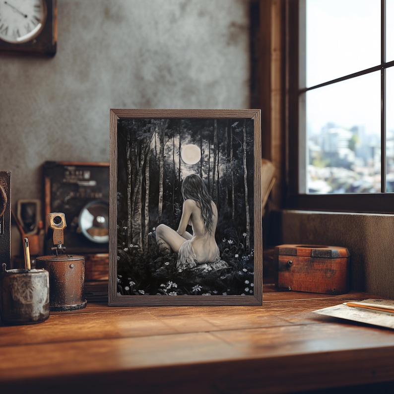 Dark Fantasy Art Print, Moonlight Forest Girl (digital Download) - Etsy UK