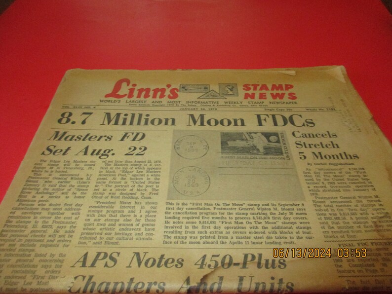 1969 USA Moon Landing Memorabilia - Framed USPS Stamps, Newspaper ...