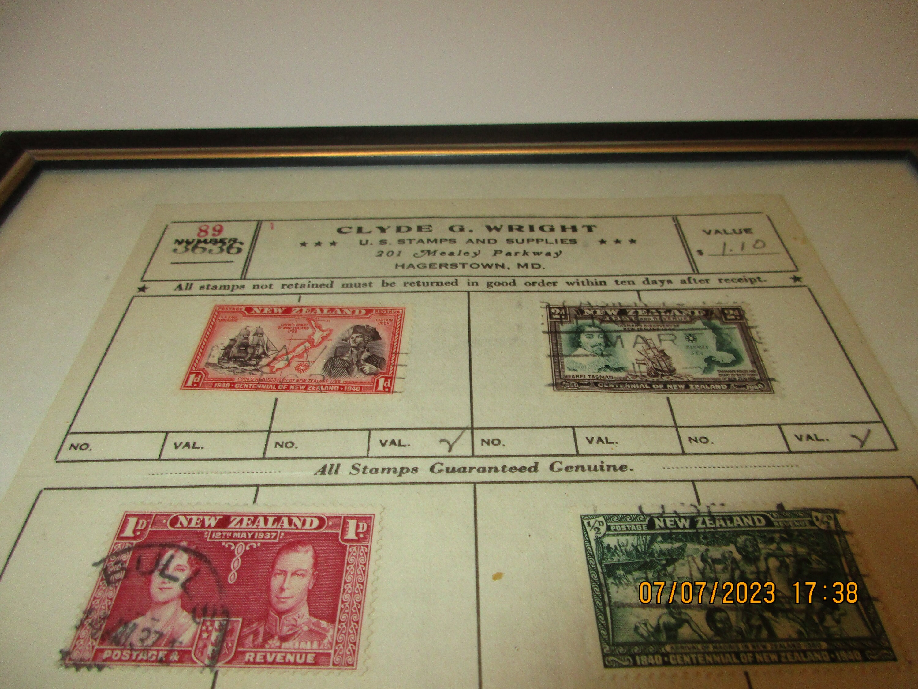 Stamp Dealer Sample Approval Sheet - Foreign Used Stamps - Framed Circa ...