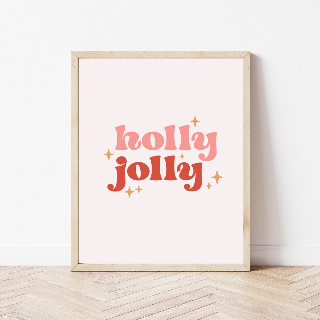 Holly Jolly Wall Art, Christmas Wall Art, Pastel Christmas, Boho ...