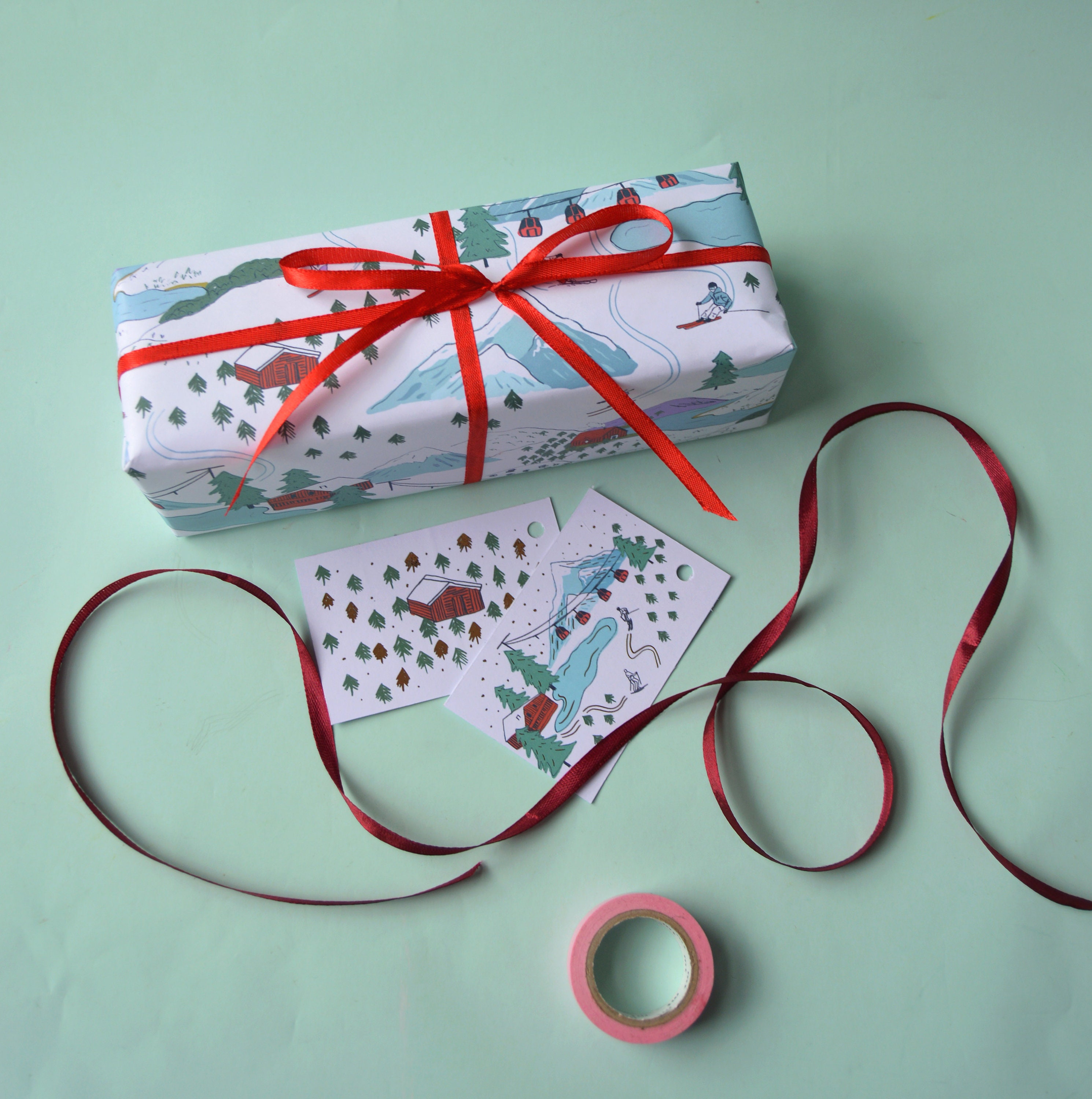 Alpine Ski Scene Wrapping Paper | Etsy