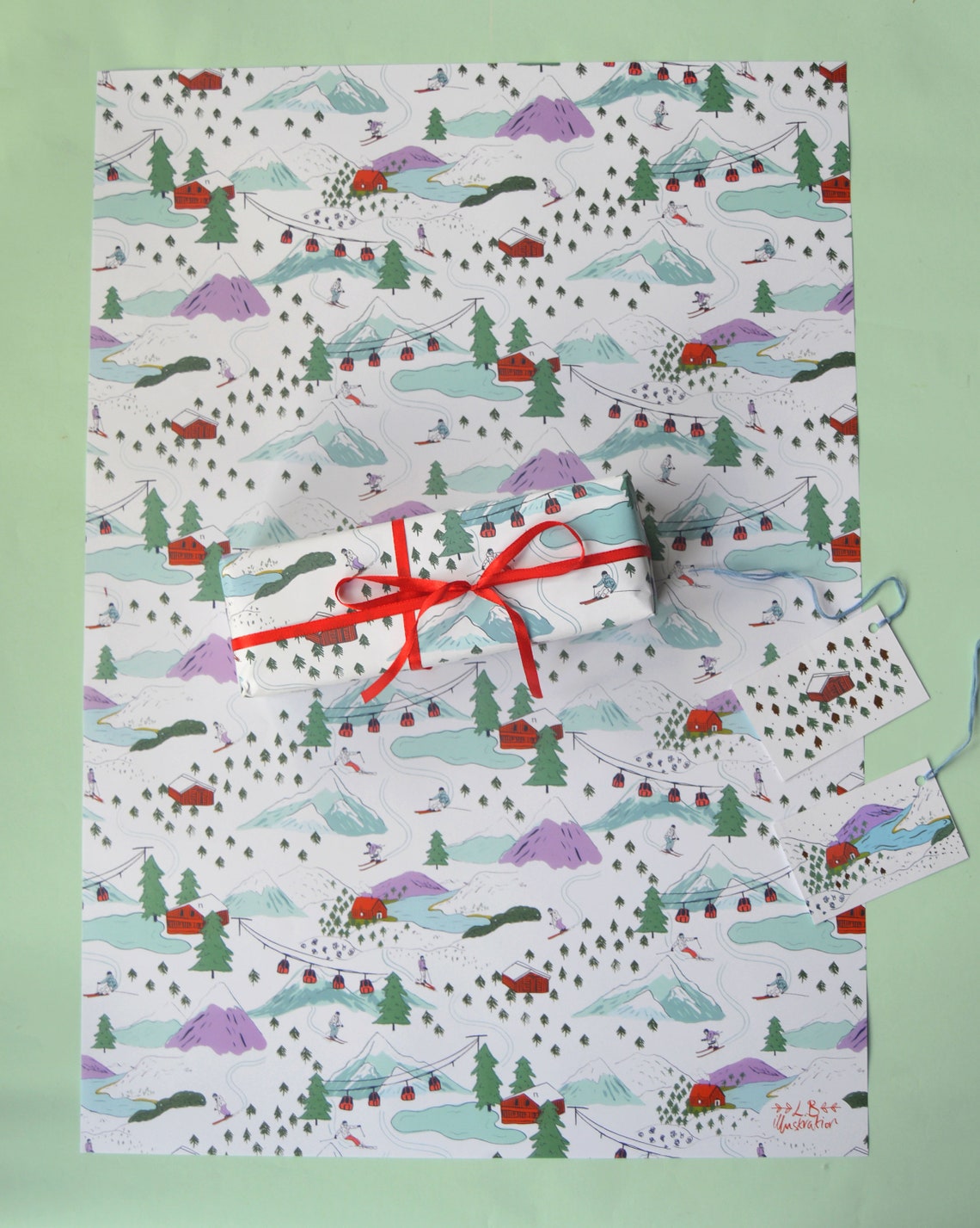 Alpine Ski Scene Wrapping Paper | Etsy