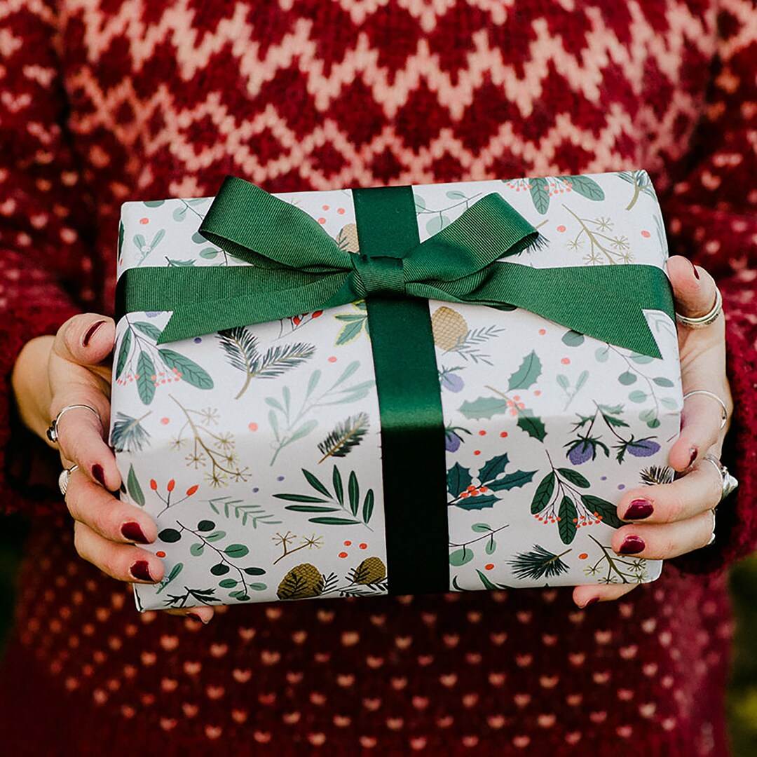Ivory Festive Foliage Wrapping Paper - Etsy