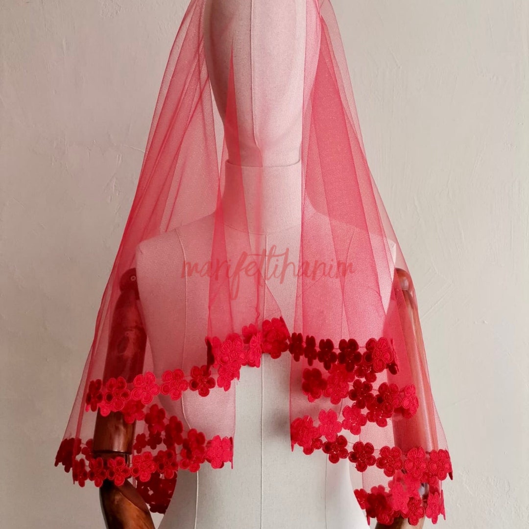 Red Wedding Veil Set & Burgundy Bridal Veil - Etsy