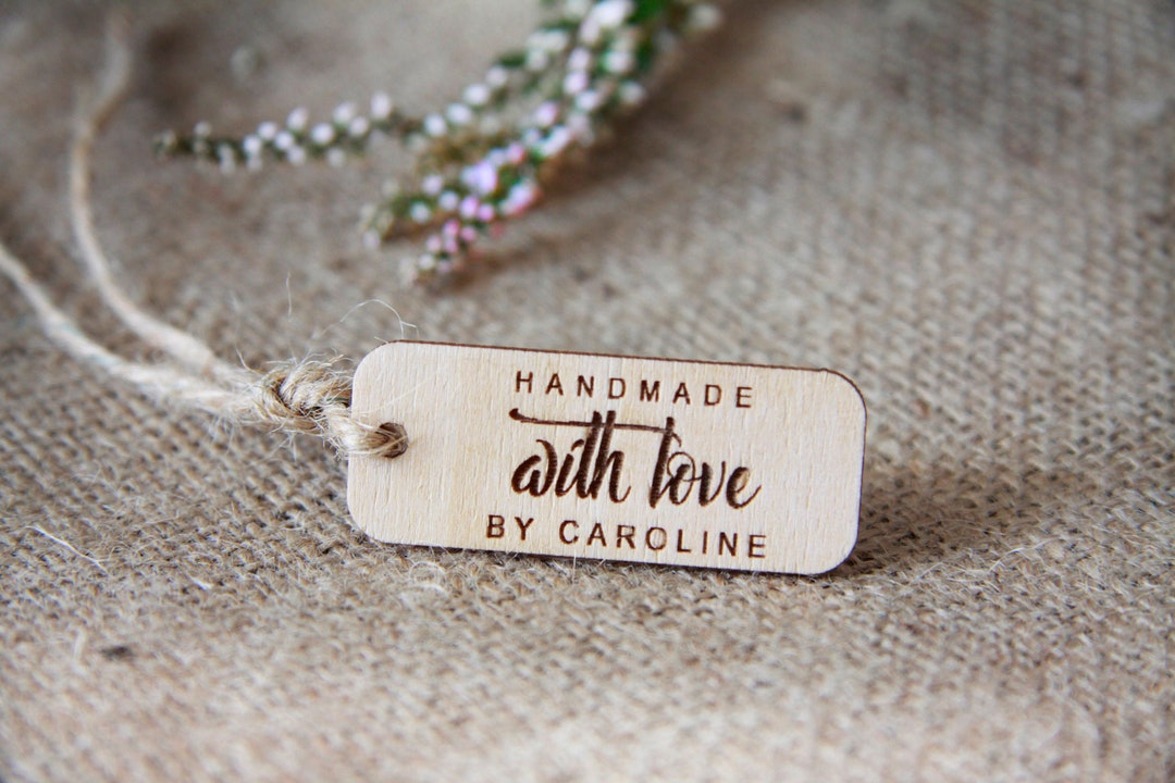 50pc Wooden Handmade With Love by Custom Tags, Engraved Tag for Knits ...