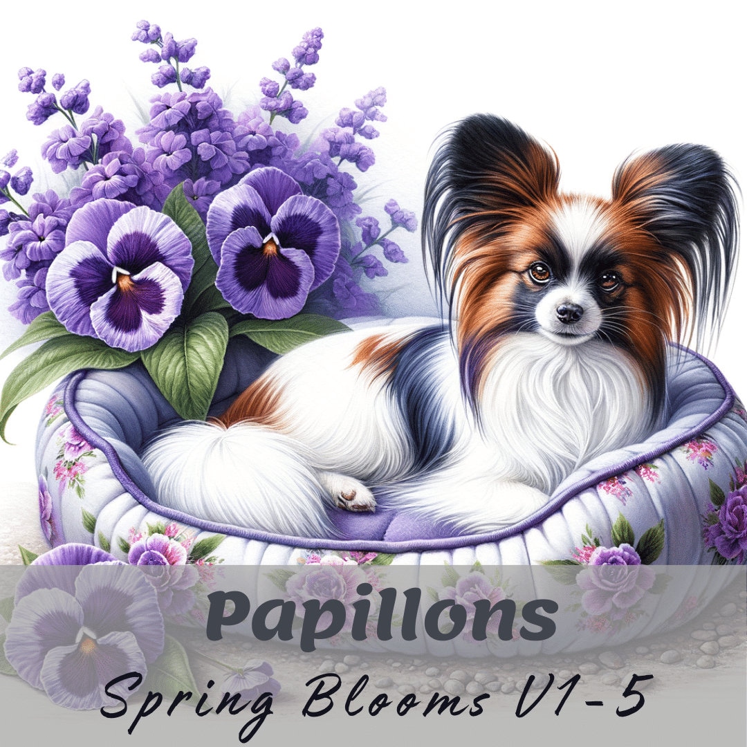 Adorable Papillons in Spring Time Bloom Settings. Instant Downloadable ...