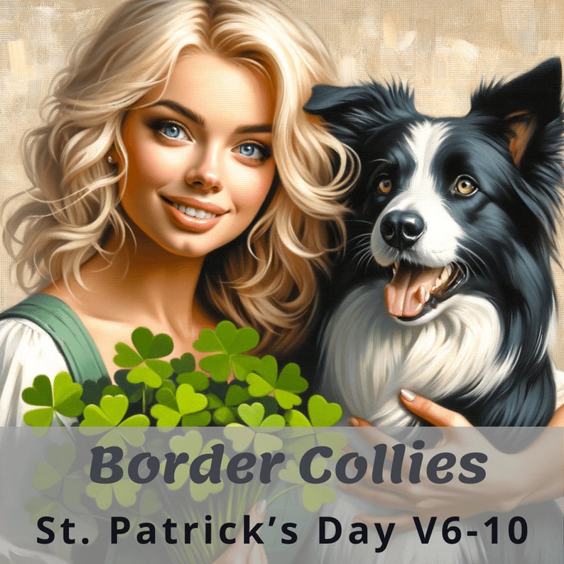 St. Patrick's Day Border Collies: Pets and People Digital Art Images V6 ...