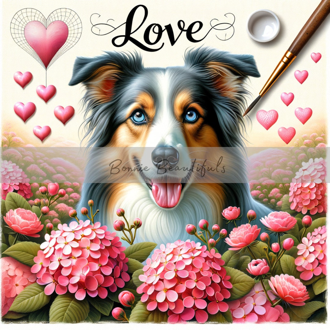 Border Collie Valentine: Border Collie Surrounded With Flowers and ...