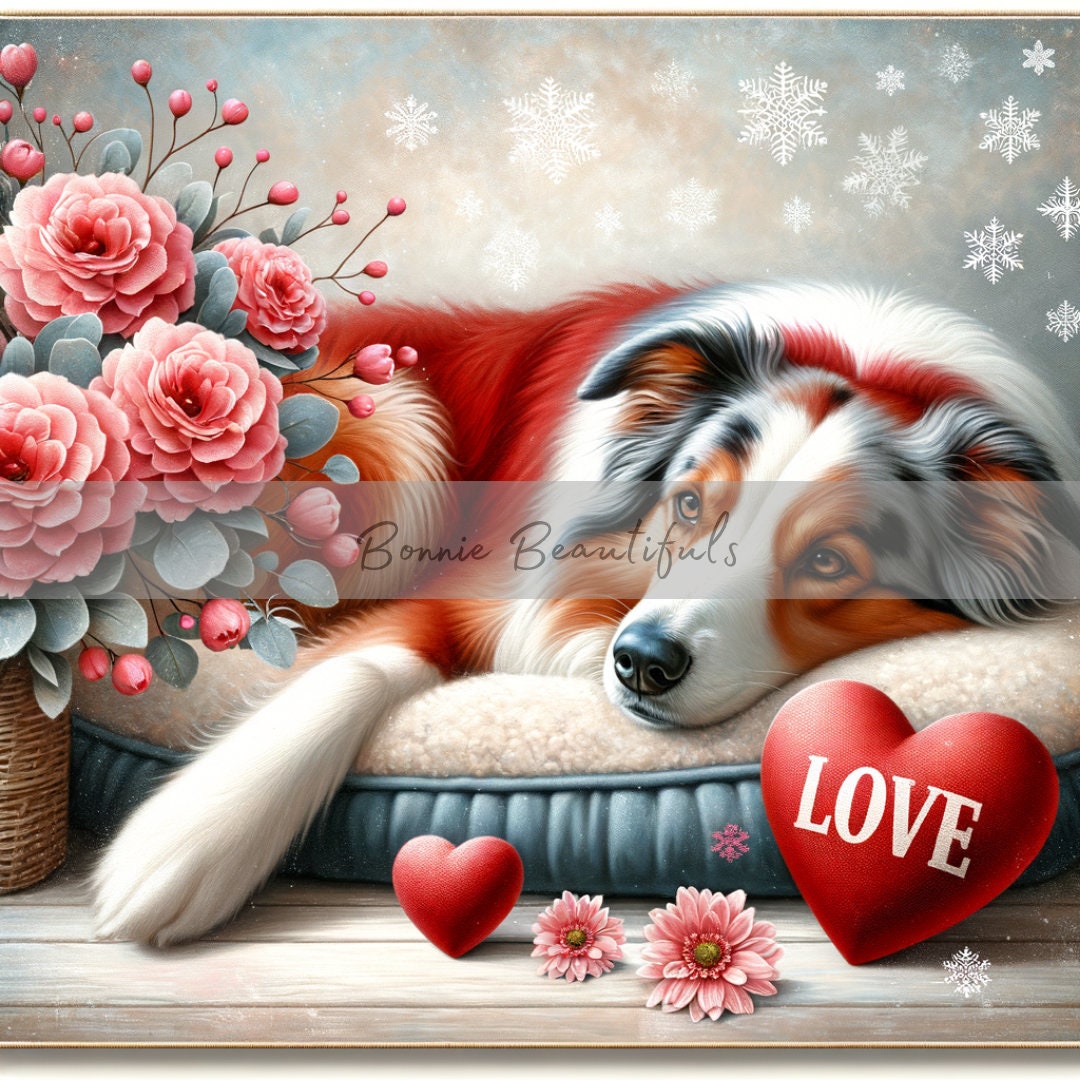 Border Collie Valentine: Border Collie Surrounded With Flowers and ...