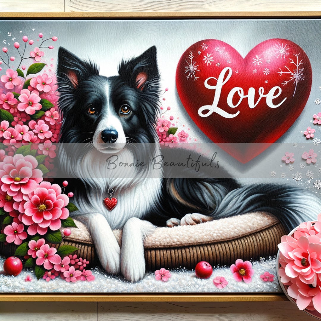 Border Collie Valentine Bundle: Border Collies on Dog Beds Surrounded ...