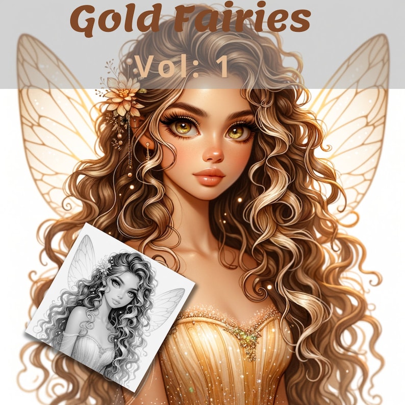 Gold Fairy and Gray-scale Coloring Book for Adults - Etsy