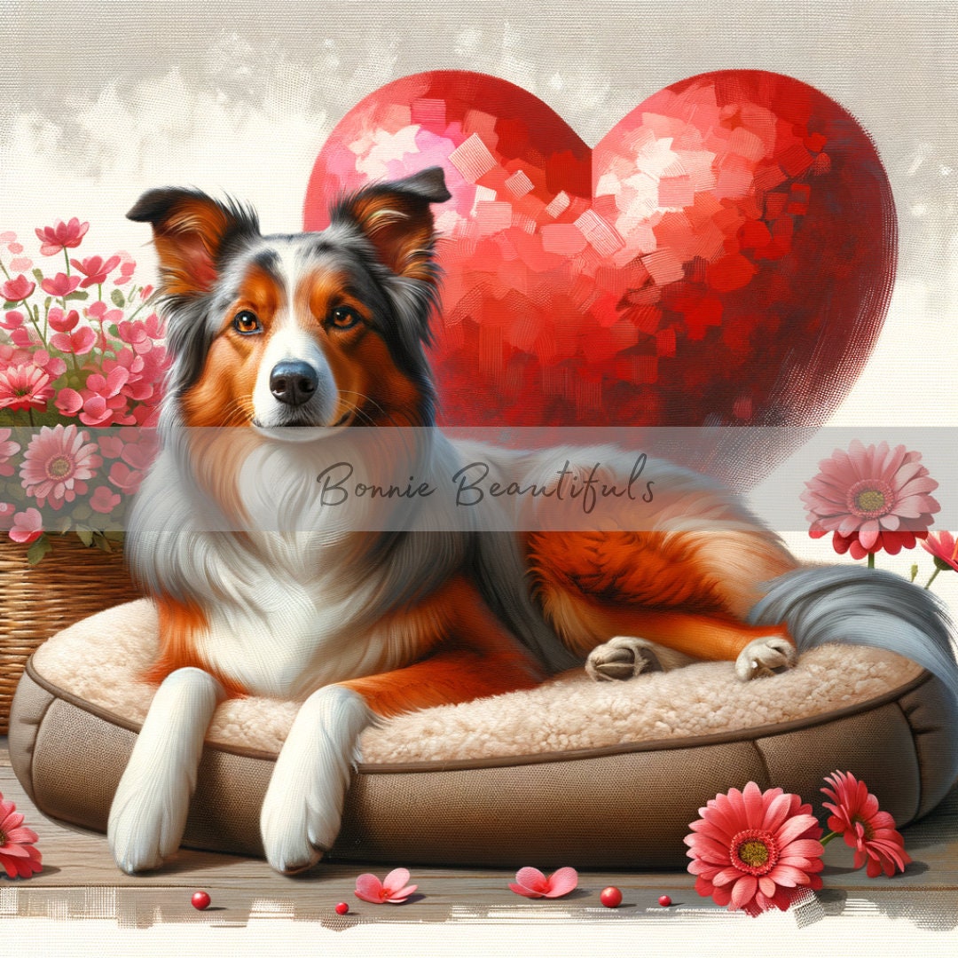 Border Collie Valentine Bundle: Border Collies on Dog Beds Surrounded ...