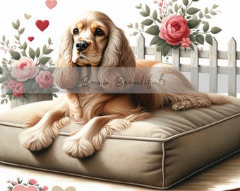 Cocker Spaniel Valentine: Adorable Cocker Spaniel on a Dog Bed ...