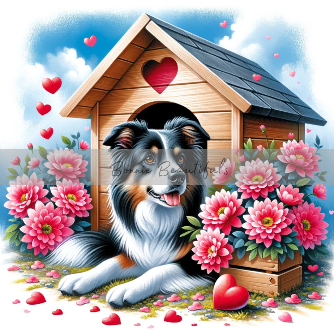 Border Collie Valentine Bundle: Border Collies in Dog Houses Surrounded ...