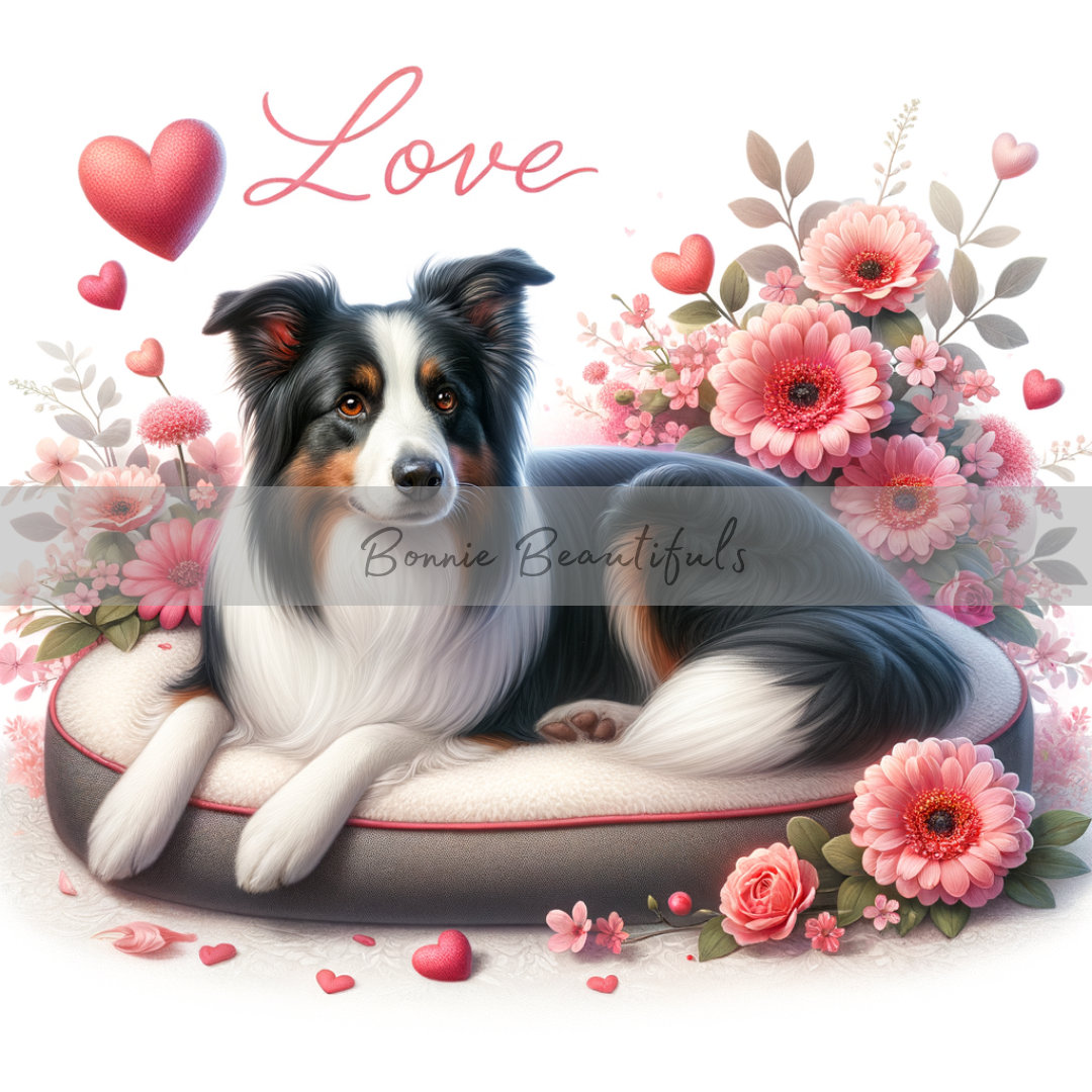 Border Collie Valentine Bundle: Border Collies on Dog Beds Surrounded ...