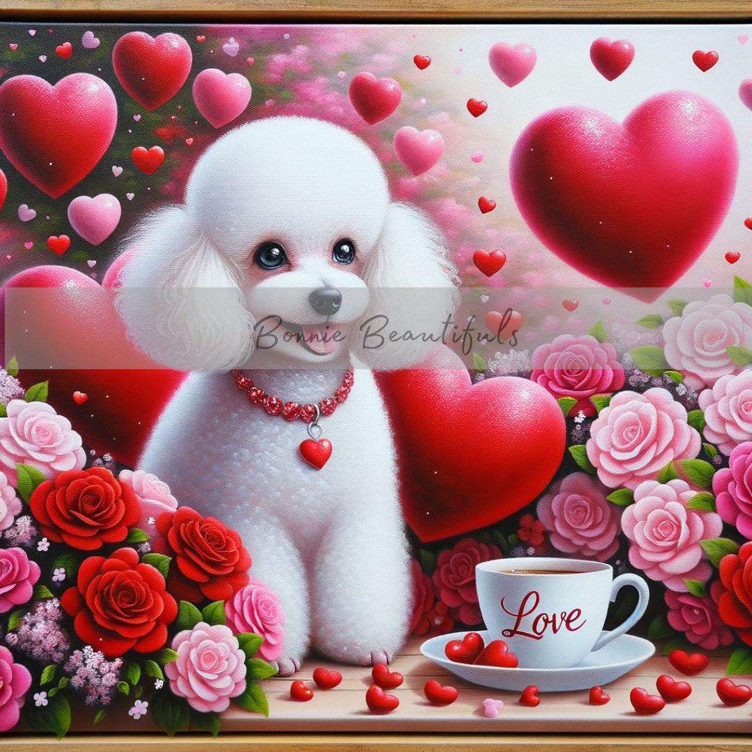 Poodle Valentine: Adorable Poodle Surrounded With Flowers and Hearts - Etsy
