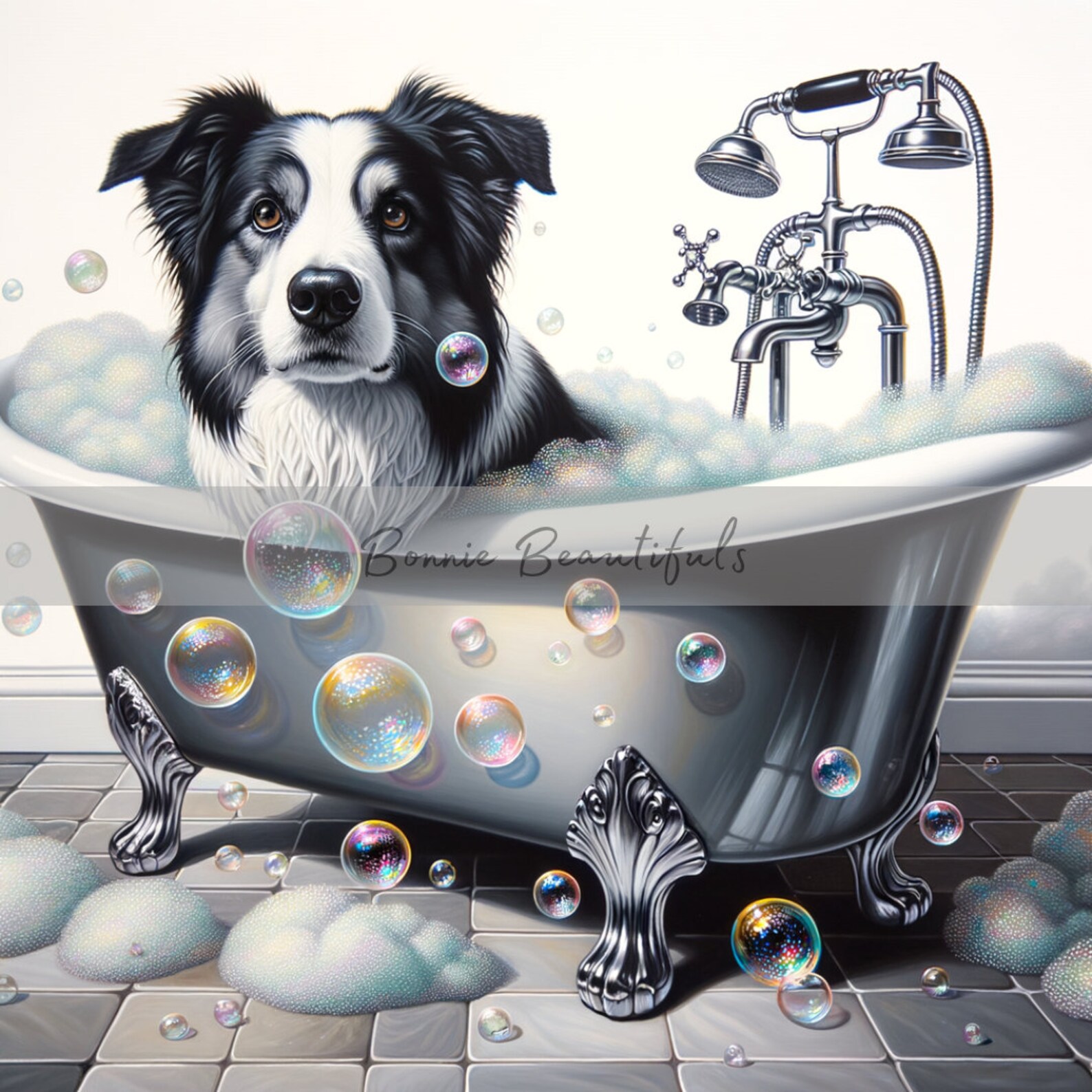 Border Collies at Bath Time. This Digital Art Bundle Features Border Collies at Bath Time - Etsy
