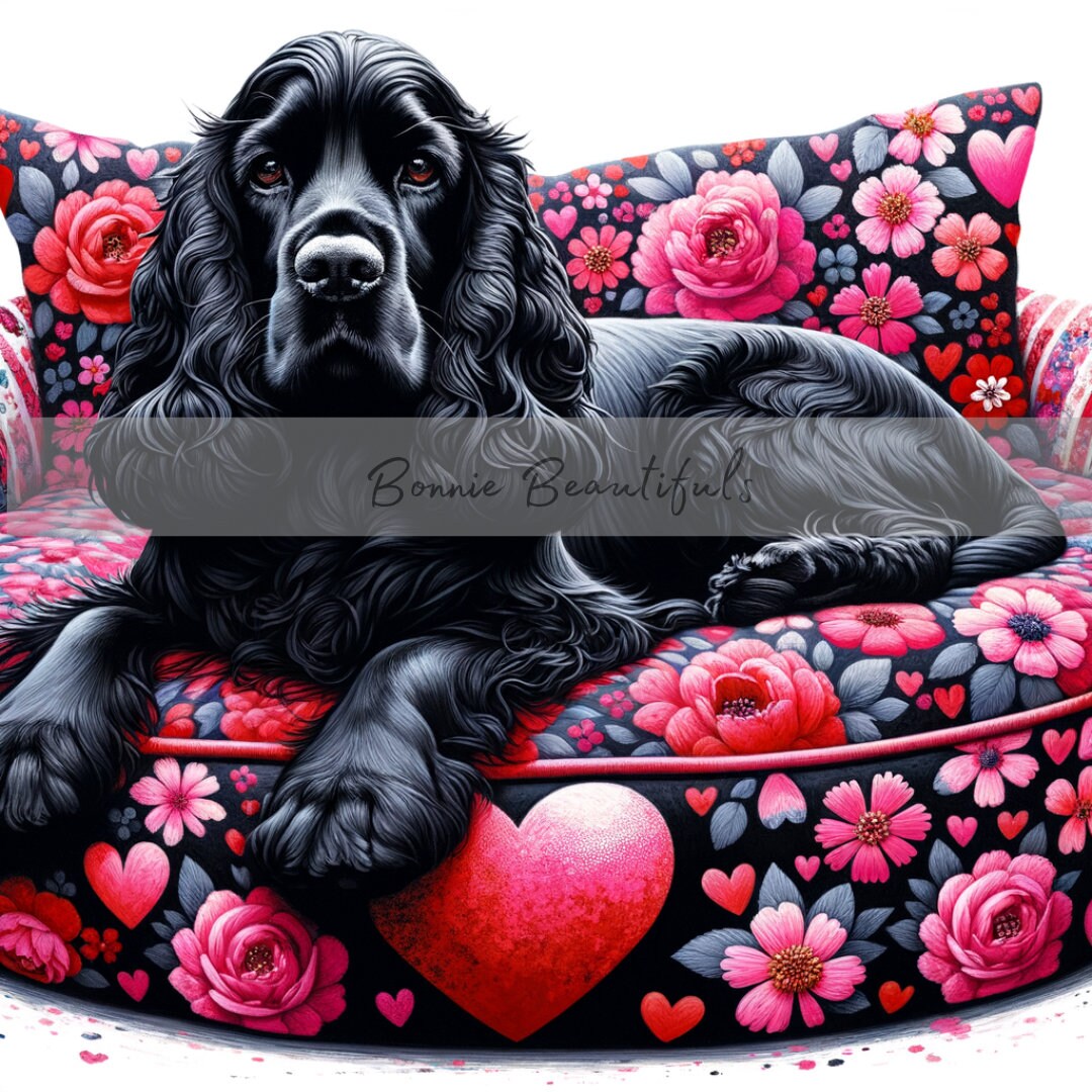 Cocker Spaniel Valentine: Adorable Cocker Spaniel on a Dog Bed ...