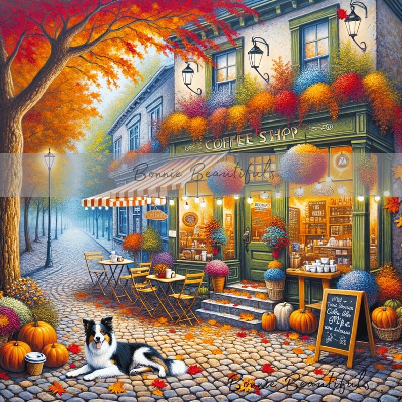 Cozy Coffee Shop Fall-themed Digital Art: V1 - Etsy