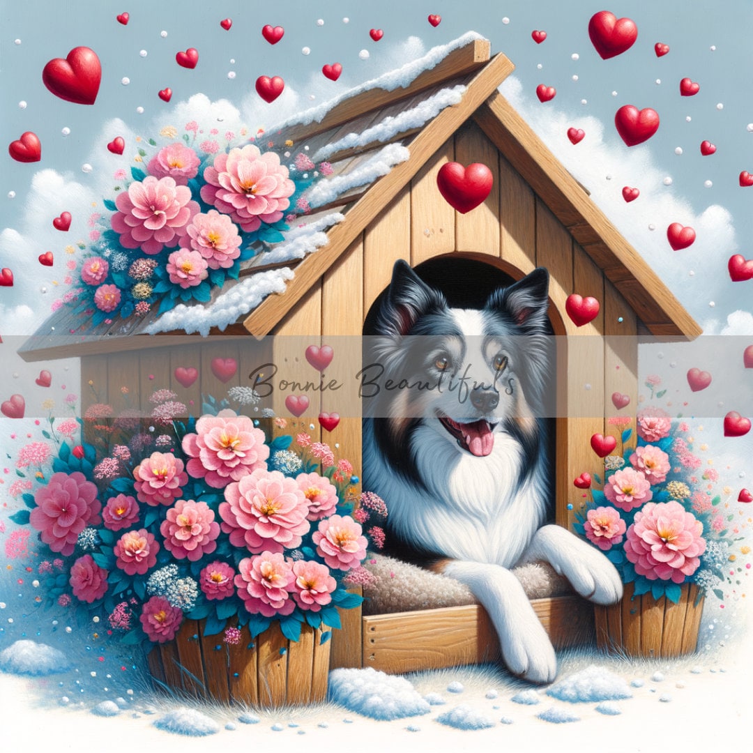 Border Collie Valentine Bundle: Border Collies in Dog Houses Surrounded ...