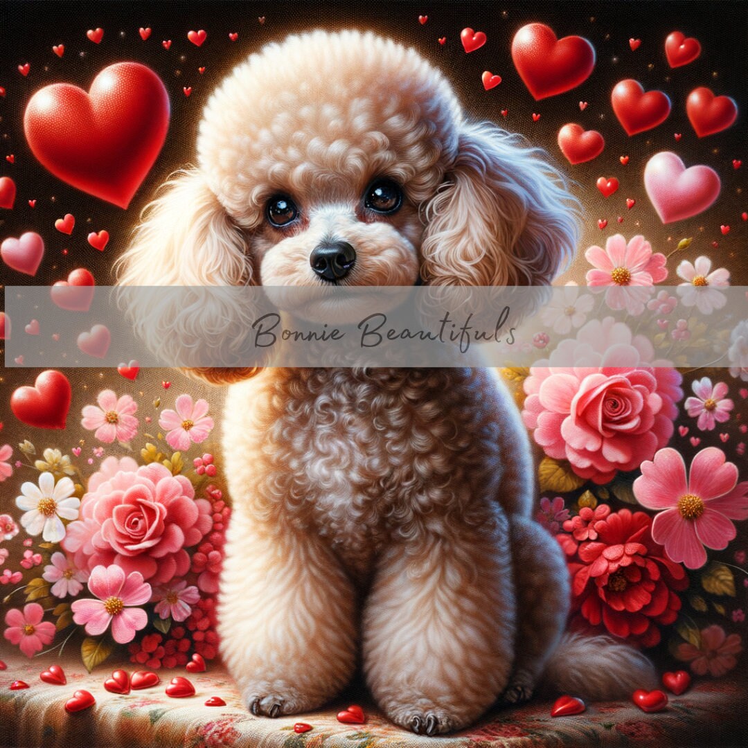 Poodle Valentine: Adorable Poodle Surrounded With Flowers and Hearts - Etsy