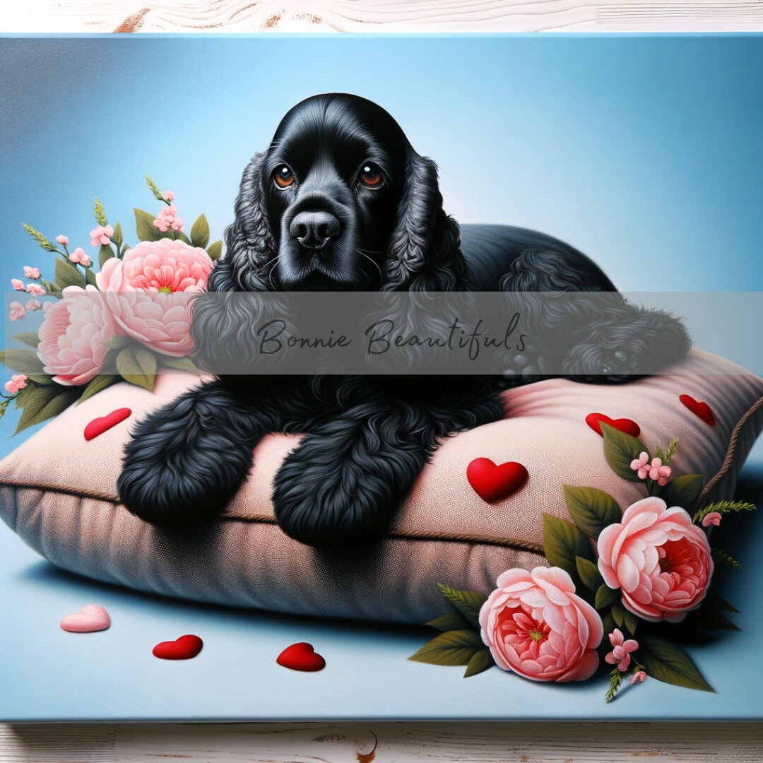 Cocker Spaniel Valentine: Adorable Cocker Spaniel on a Dog Bed ...