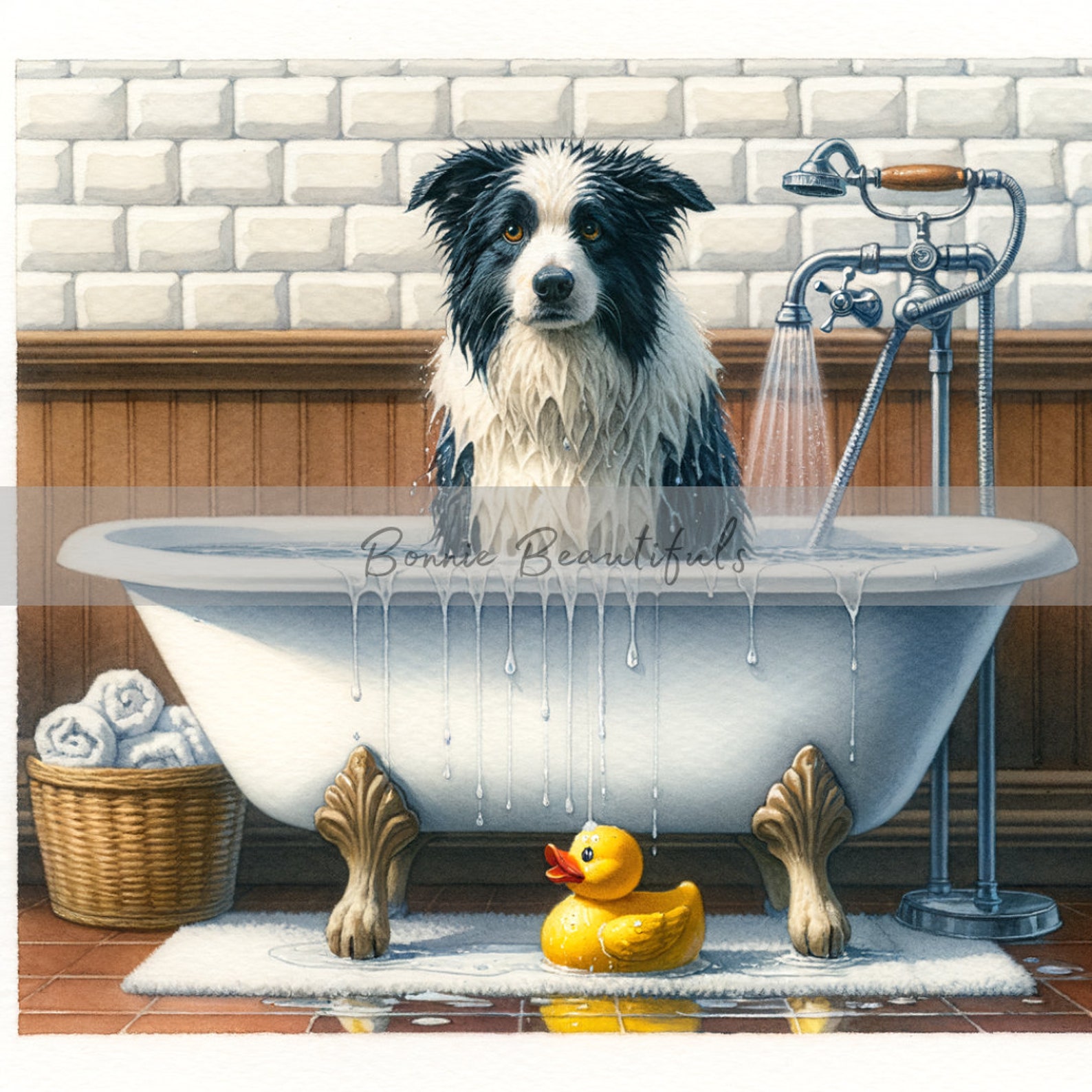 Border Collies at Bath Time. This Digital Art Bundle Features Border Collies at Bath Time - Etsy