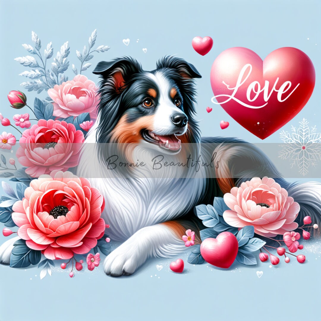 Border Collie Valentine: Border Collie Surrounded With Flowers and ...