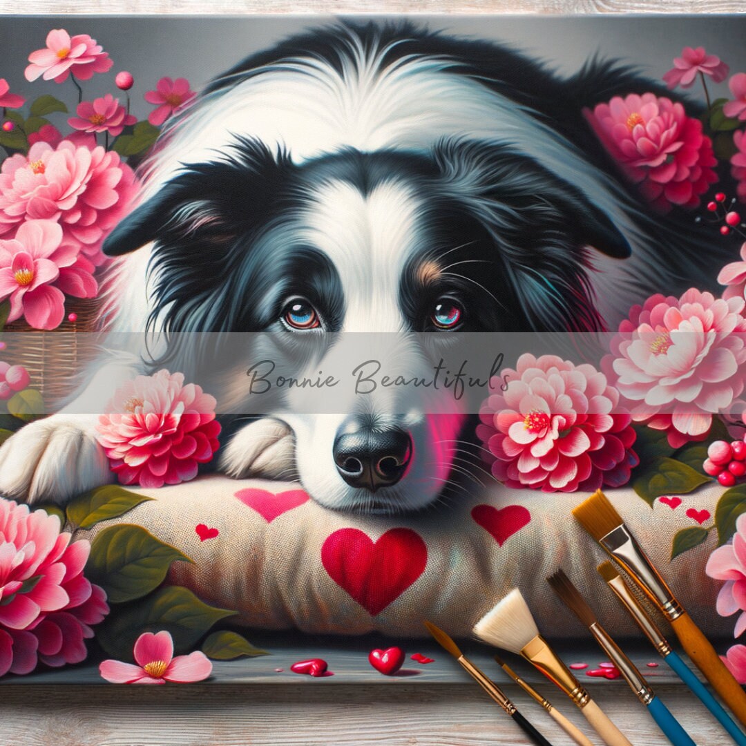Border Collie Valentine Bundle: Border Collies on Dog Beds Surrounded ...
