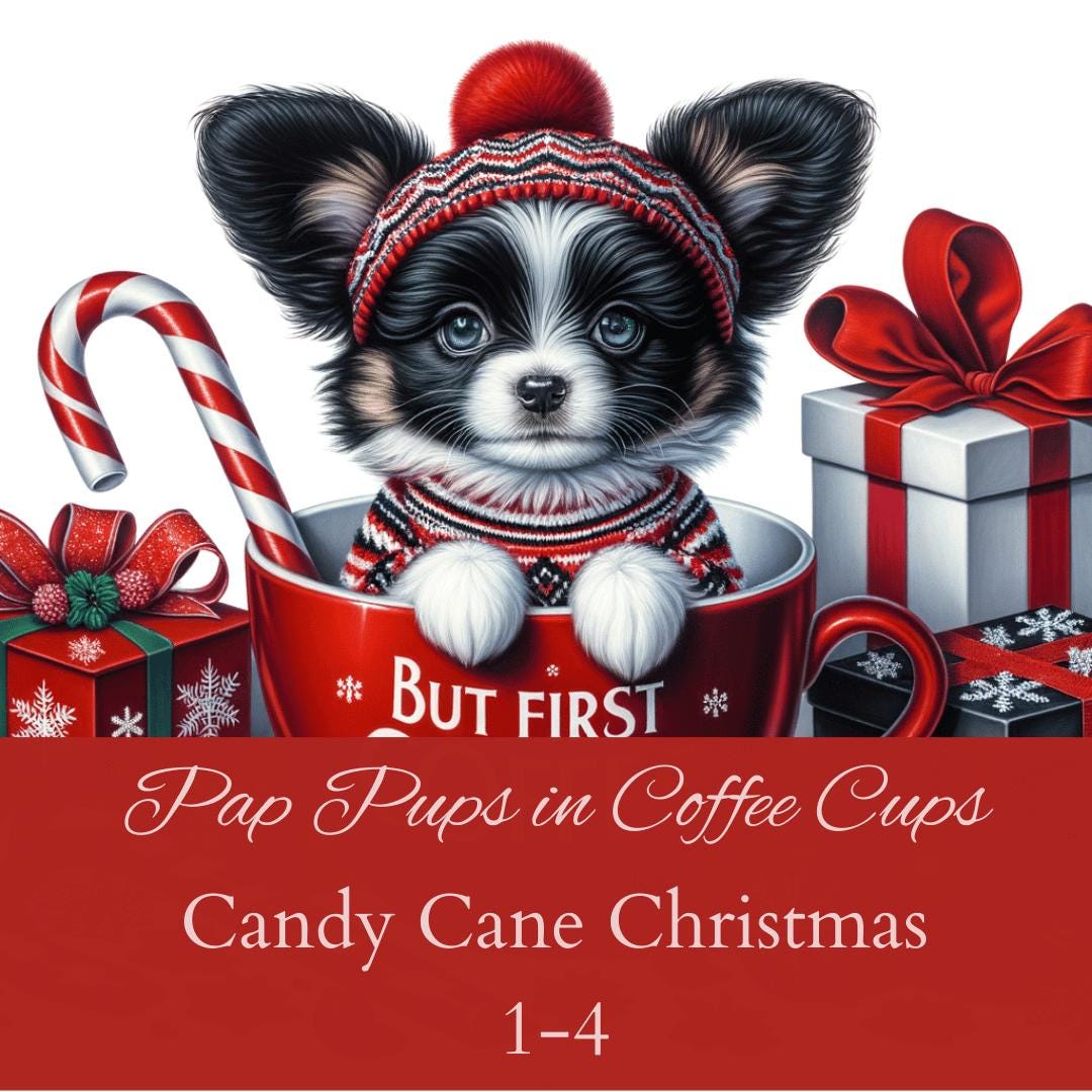 Papillon Pups in Coffee Cups: Candy Cane Christmas Theme Digital Art - Etsy