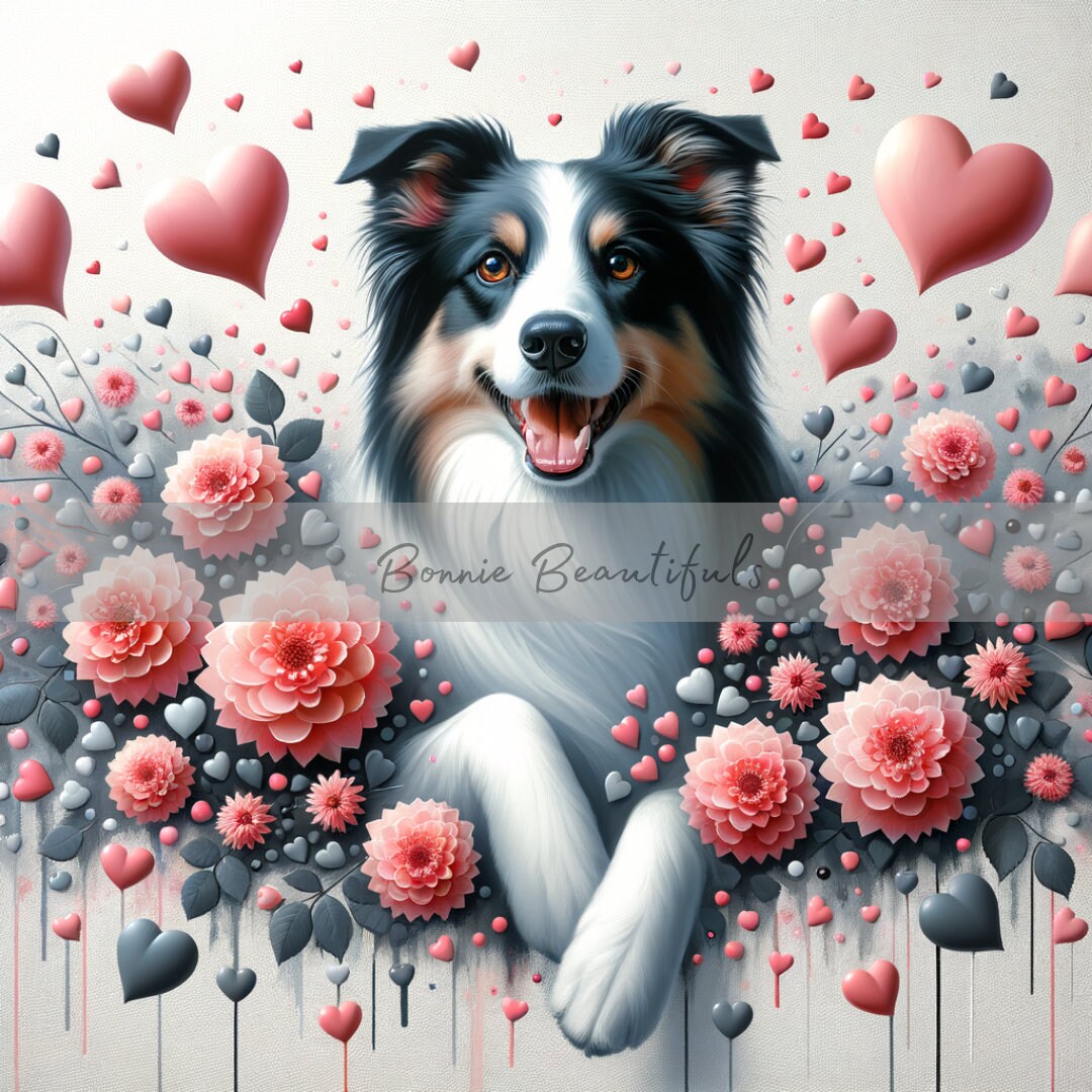 Border Collie Valentine: Border Collie Surrounded With Flowers and ...