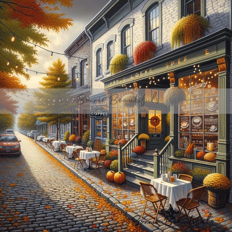 Cozy Coffee Shop Fall-themed Digital Art: V2 - Etsy