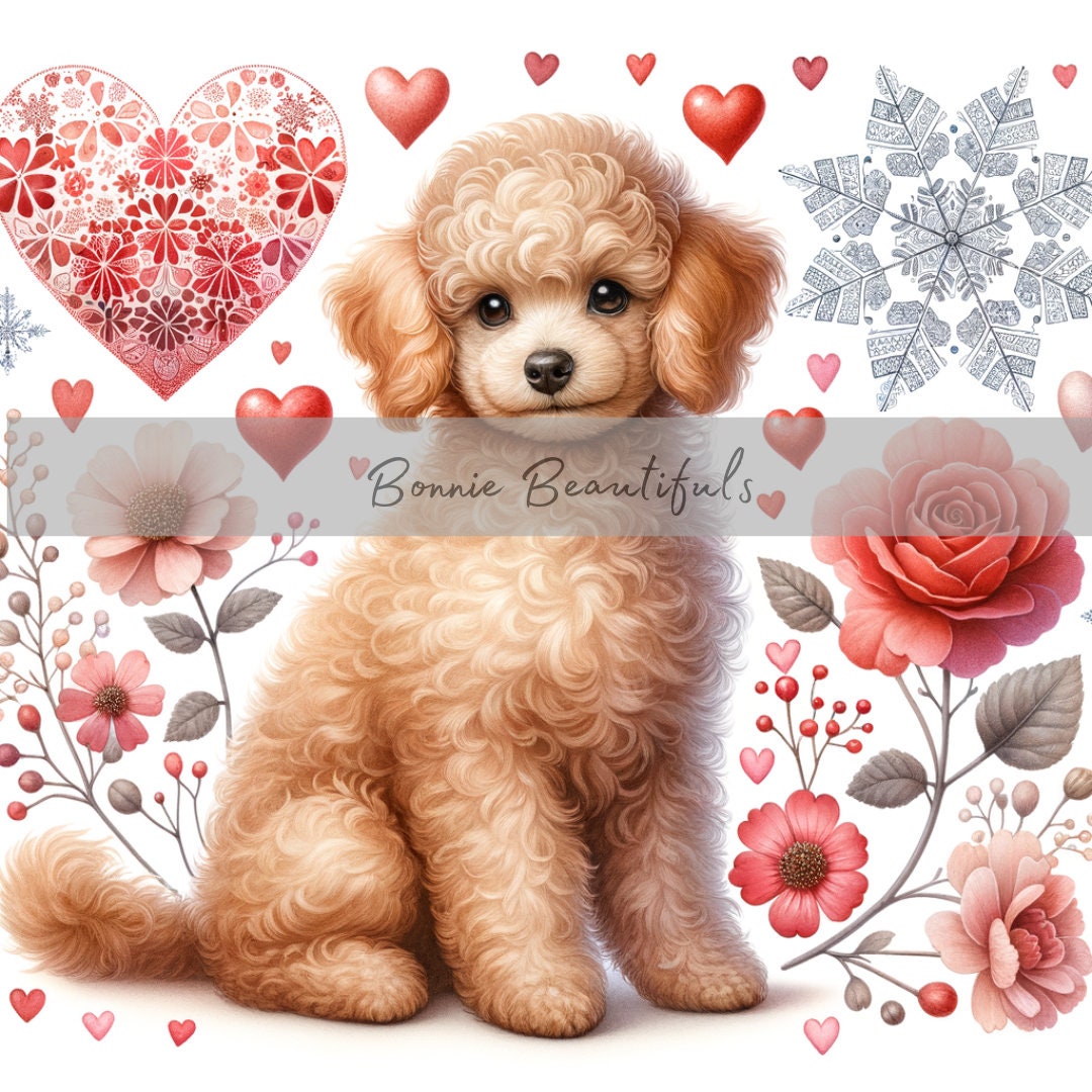 Poodle Valentine: Adorable Poodle Surrounded With Flowers and Hearts - Etsy
