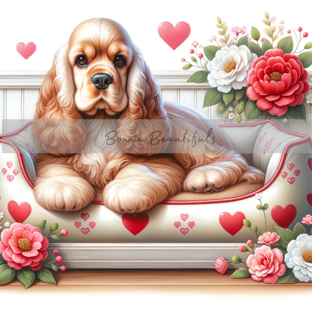Cocker Spaniel Valentine: Adorable Cocker Spaniel on a Dog Bed ...