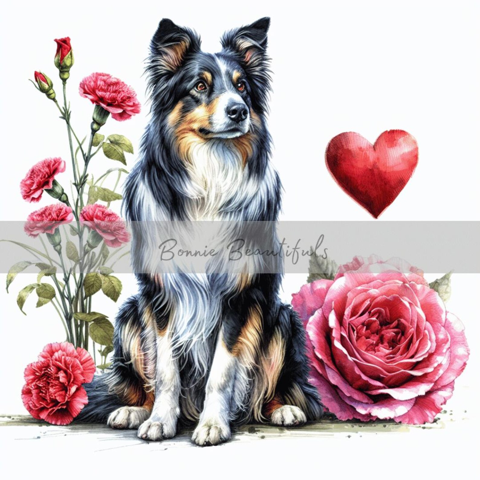 Border Collie Valentine Digital Art BUNDLE - Etsy