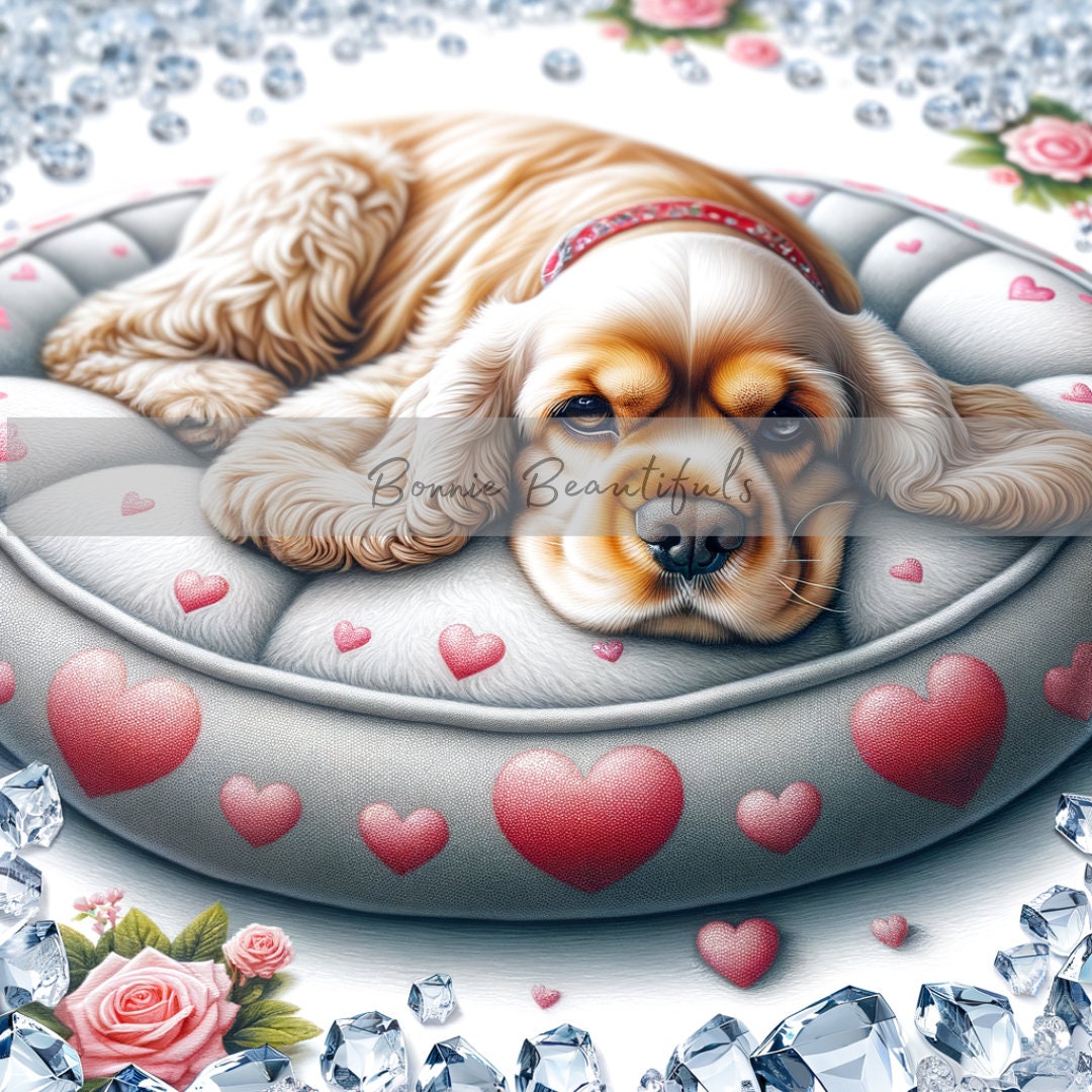 Cocker Spaniel Valentine: Adorable Cocker Spaniel on a Dog Bed ...