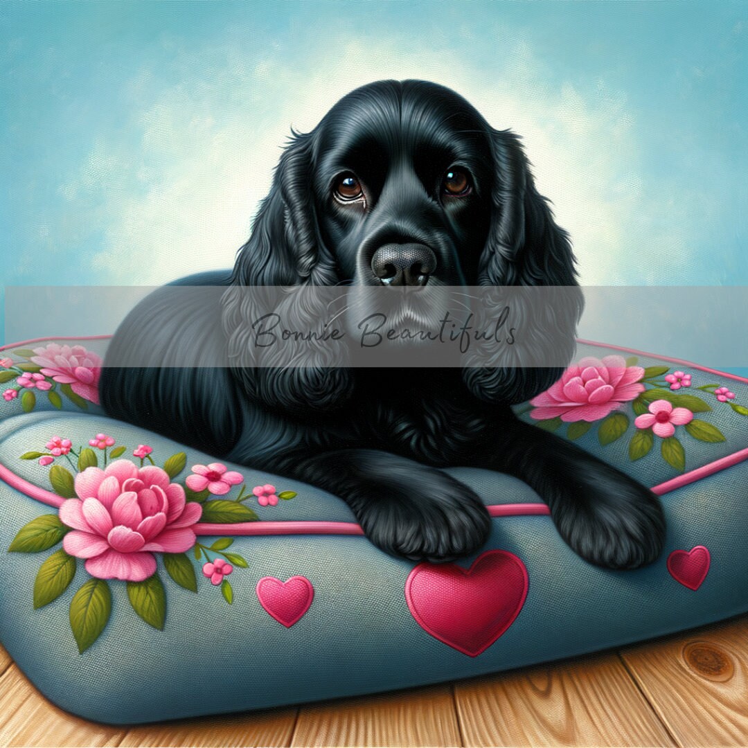 Cocker Spaniel Valentine: Adorable Cocker Spaniel on a Dog Bed ...
